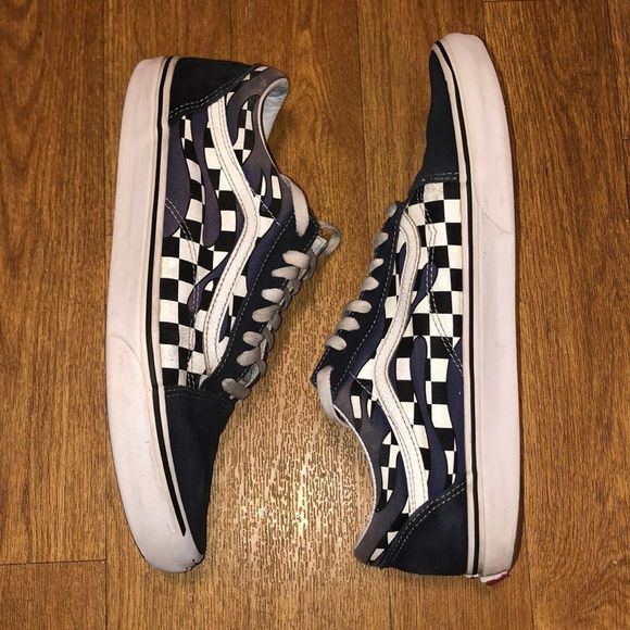 Vans | Shoes | Vans Old Skool Checkerboard Flames Navy White | Poshmark